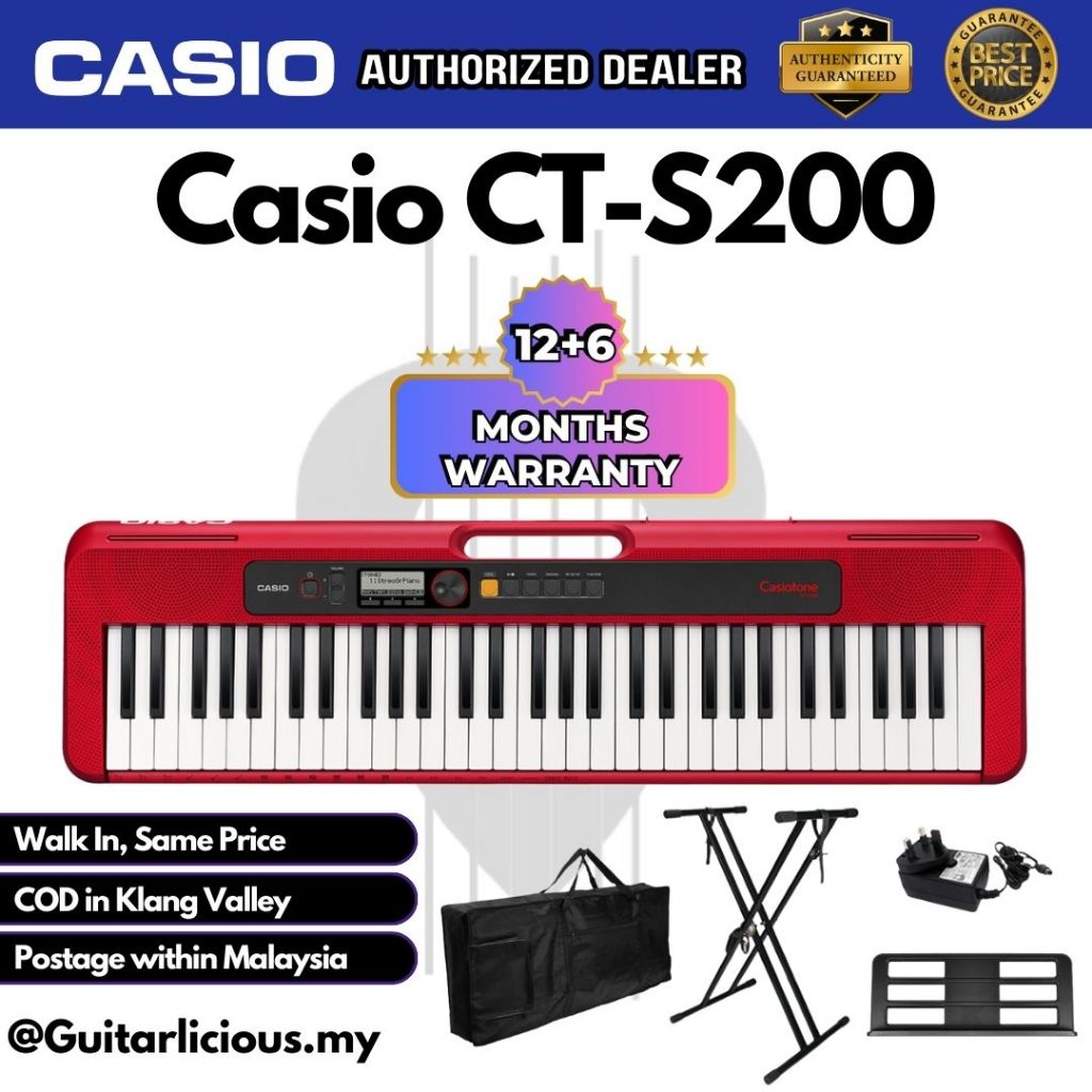 CASIO CT-S200RD 61-Keys Casiotone Portable Keyboard, Bundle Set RED ...