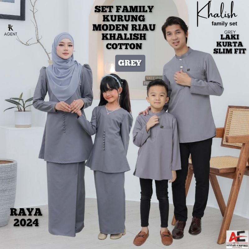 GREY/SET FAMILY SEDONDON KURUNG MODEN RIAU KHALISH KURTA SLIM FIT READY ...