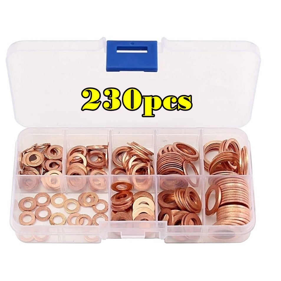 230pcs Sesendal Tembaga Ring Copper Washer Flat Ring Plug Oil Seal ...