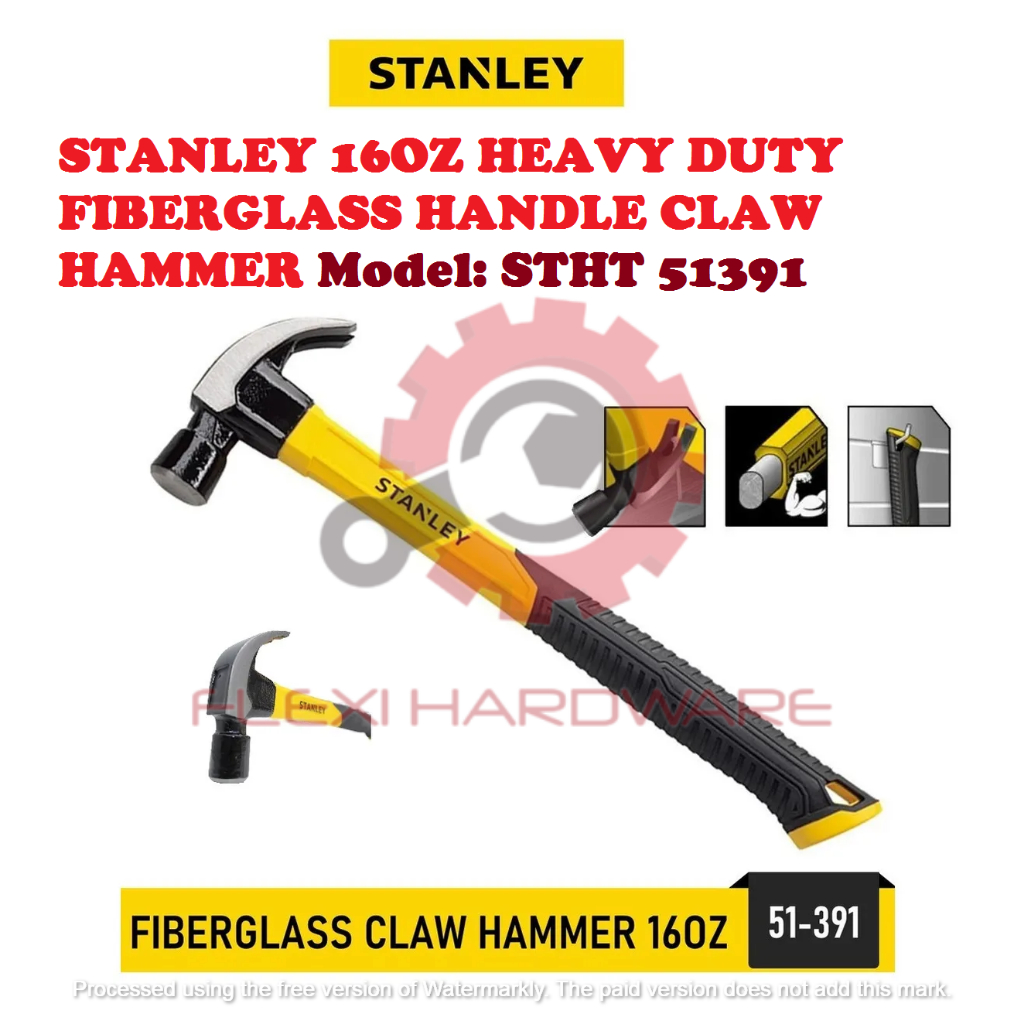 STANELEY Original 16oz Fiberglass Handle Claw Hammer ( STHT51391 ) 51 ...