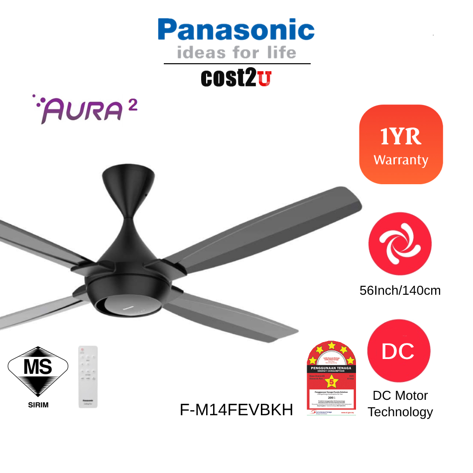 Panasonic 56" 4-Blade Aura 2 DC Ceiling Fan | F-M14FEVBKH F-M14FE ...
