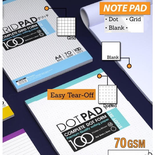 Masterprint A4 Exam Note Pad - Dot/Grid/Blank/Single Line 100 Sheets ...