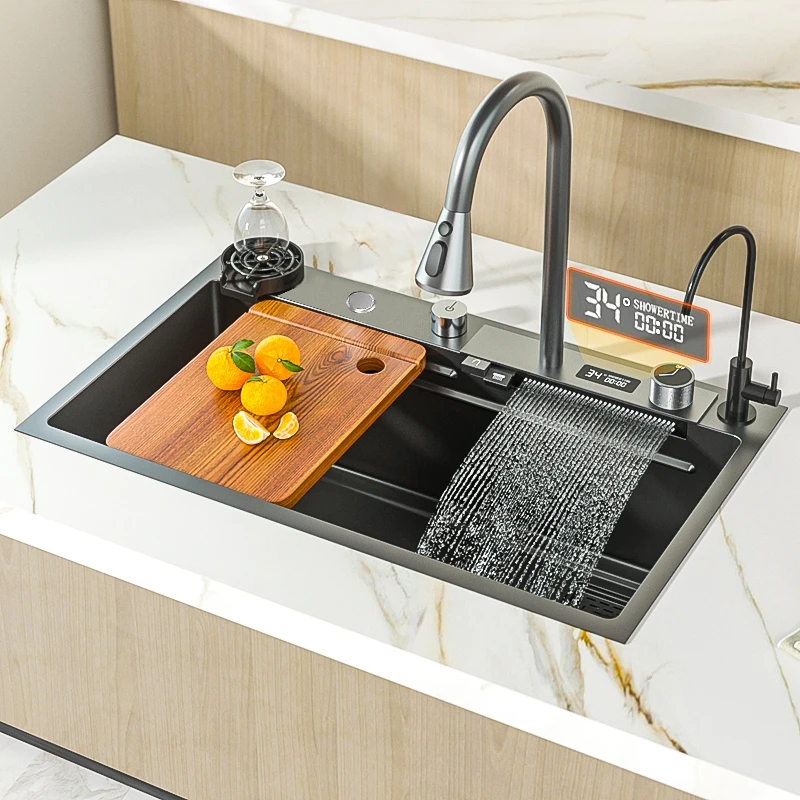 DELIVER IN 9d Digital Display Black Nano Kitchen Sink 304 Stainless ...