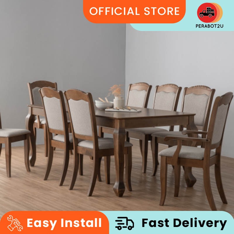 P2U ( 2PCS Chair) 1+8 Solid Wood Dining Set / Meja Makan / Kerusi Makan ...