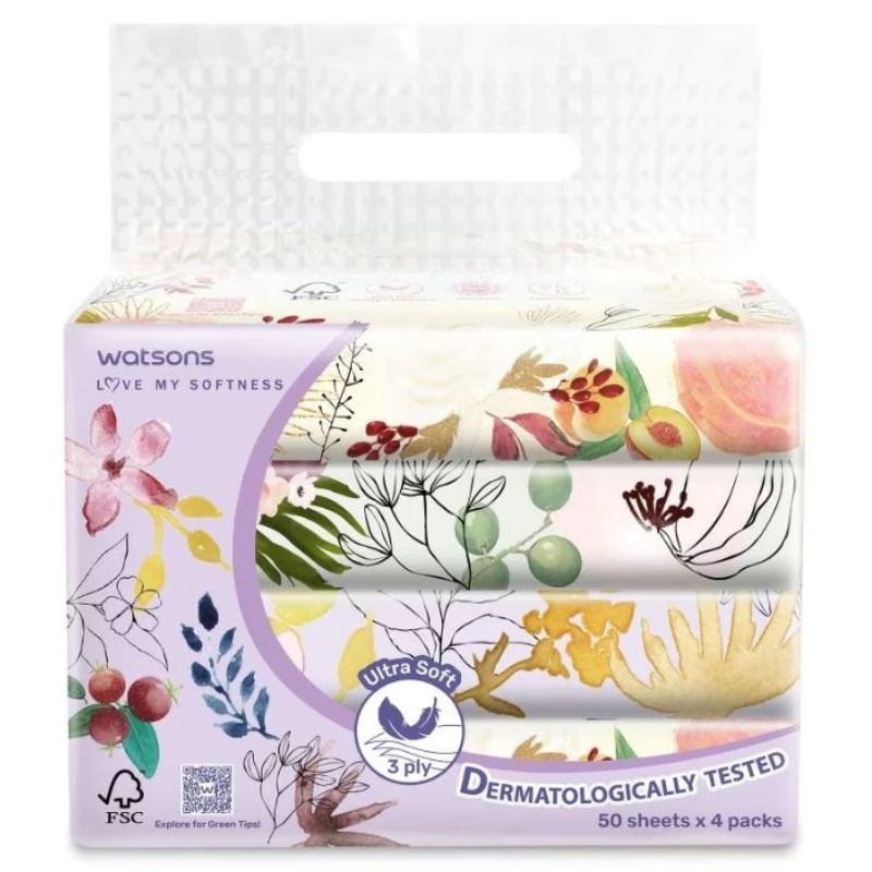 Watsons X-flower Travel Tissues 3 Ply (50 Sheet x 4 Pack) | Shopee Malaysia
