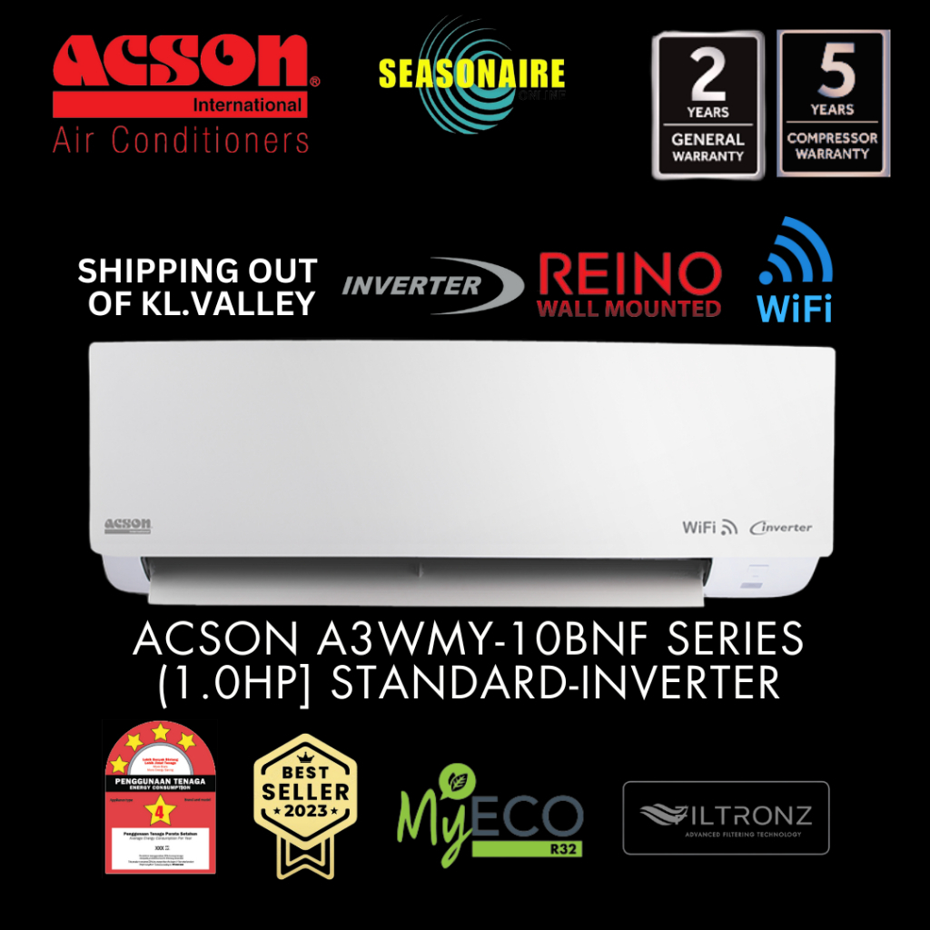 (SHIP OUT OF K.LUMPUR) 1.0HP ACSON R32 A3WMY-10BNF SERIES INVERTER AIR ...