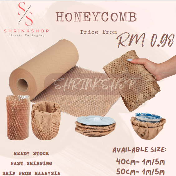 (50cm/40cm x 1m/5m) Biodegradable Honeycomb Paper Wrap 80g Kraft Paper ...