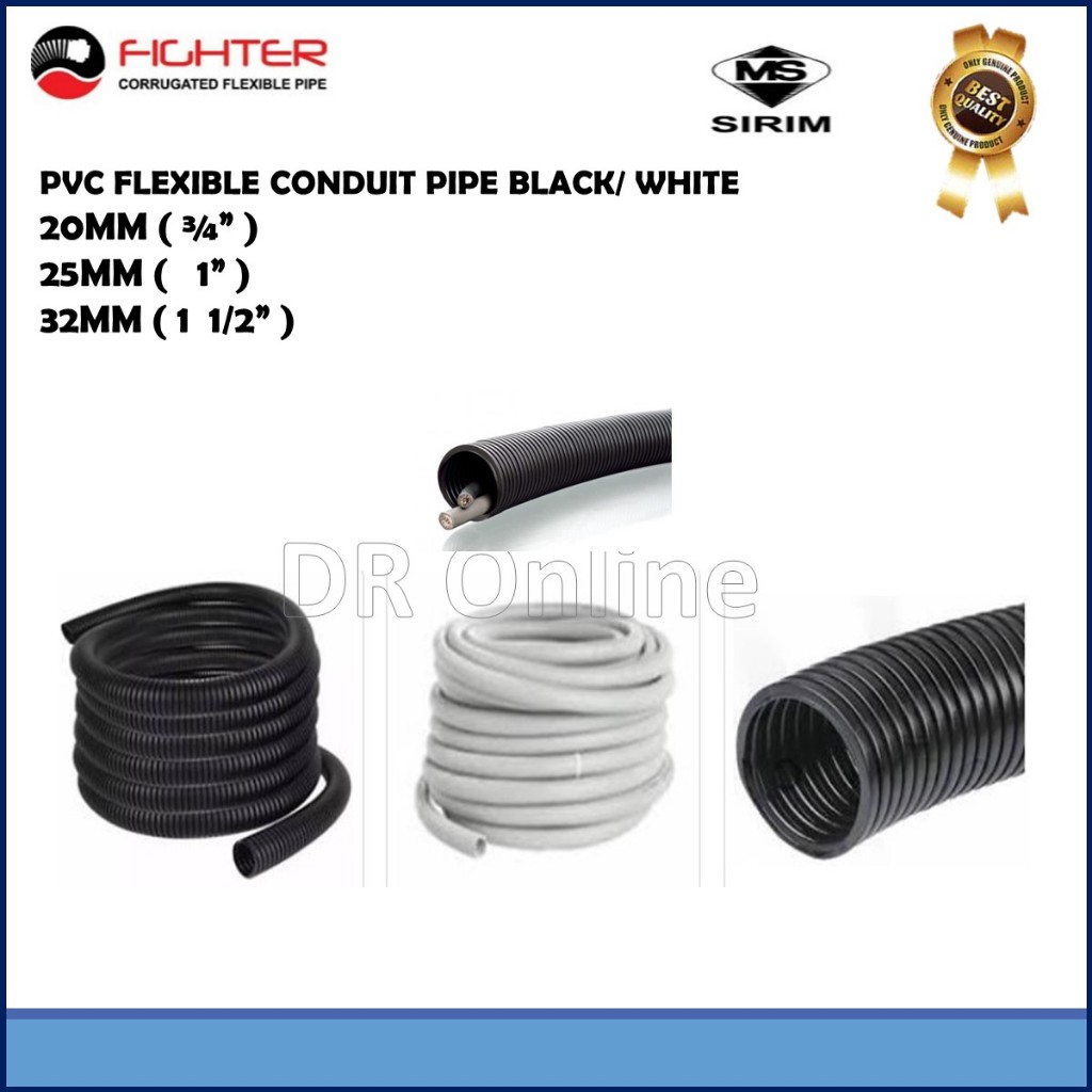 PVC Flexible Conduit Pipe Corrugated Pipe Black / white ( 1inch /25mm ...