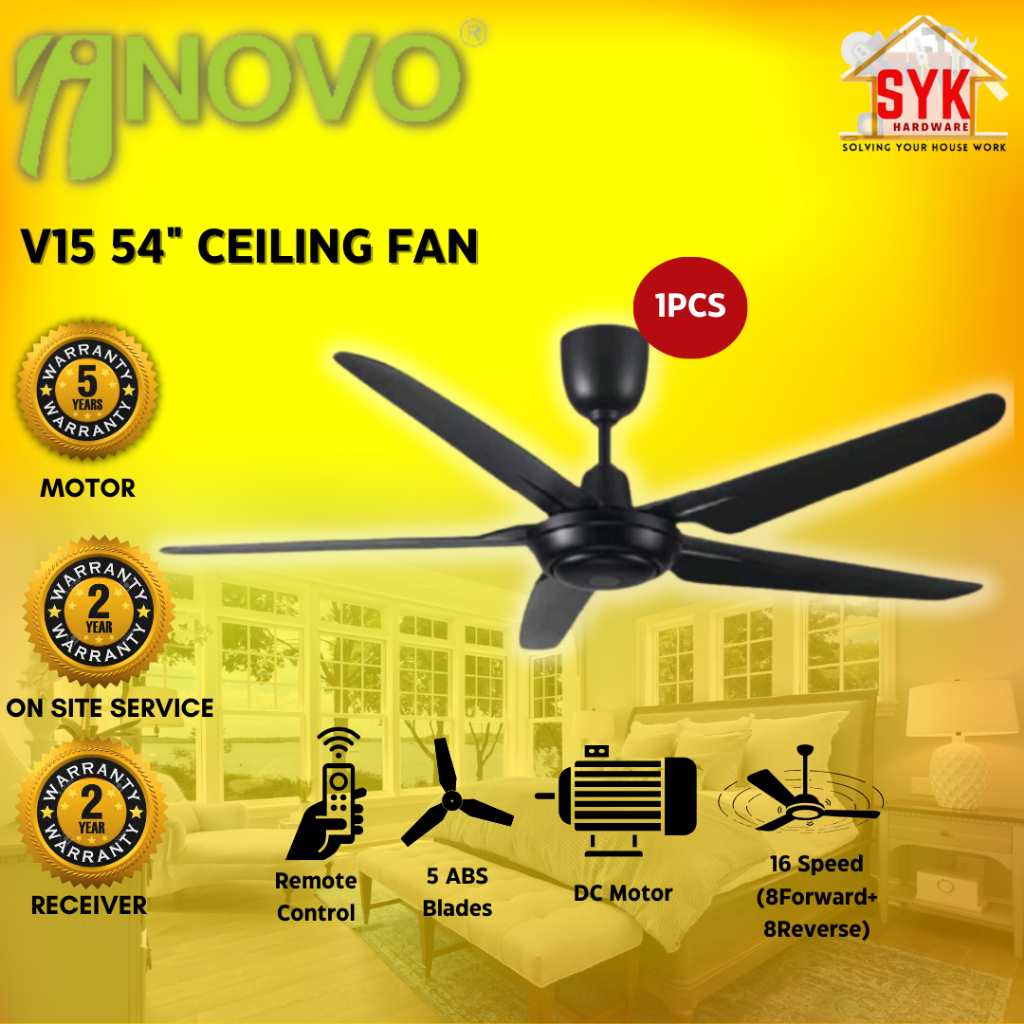 SYK Inovo V15 54 Inch Ceiling Fan Matt Black DC Motor 5 Blade Ceiling ...