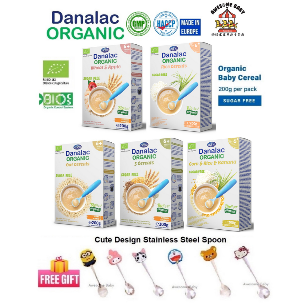 Danalac Organic Baby Cereal Rice / Oat / 5 Cereals / Wheat & Apple ...