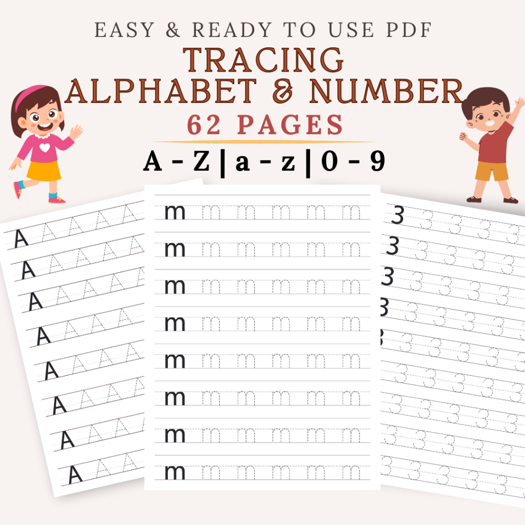 [005] PDF Letter Tracing Worksheet, Alphabet Number Tracing for Kids, A ...