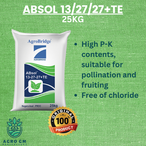 25kg Baja Foliar Larut Air ABsol 13/27/27+TE AgroBridge (Bunga/Buah) 25kg (SESAMA KRISTALON ...