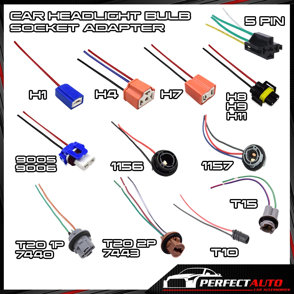 Car Headlight Bulb Socket Adapter Wiring Harness H1 H4 H7 H8 H11 HB3 ...
