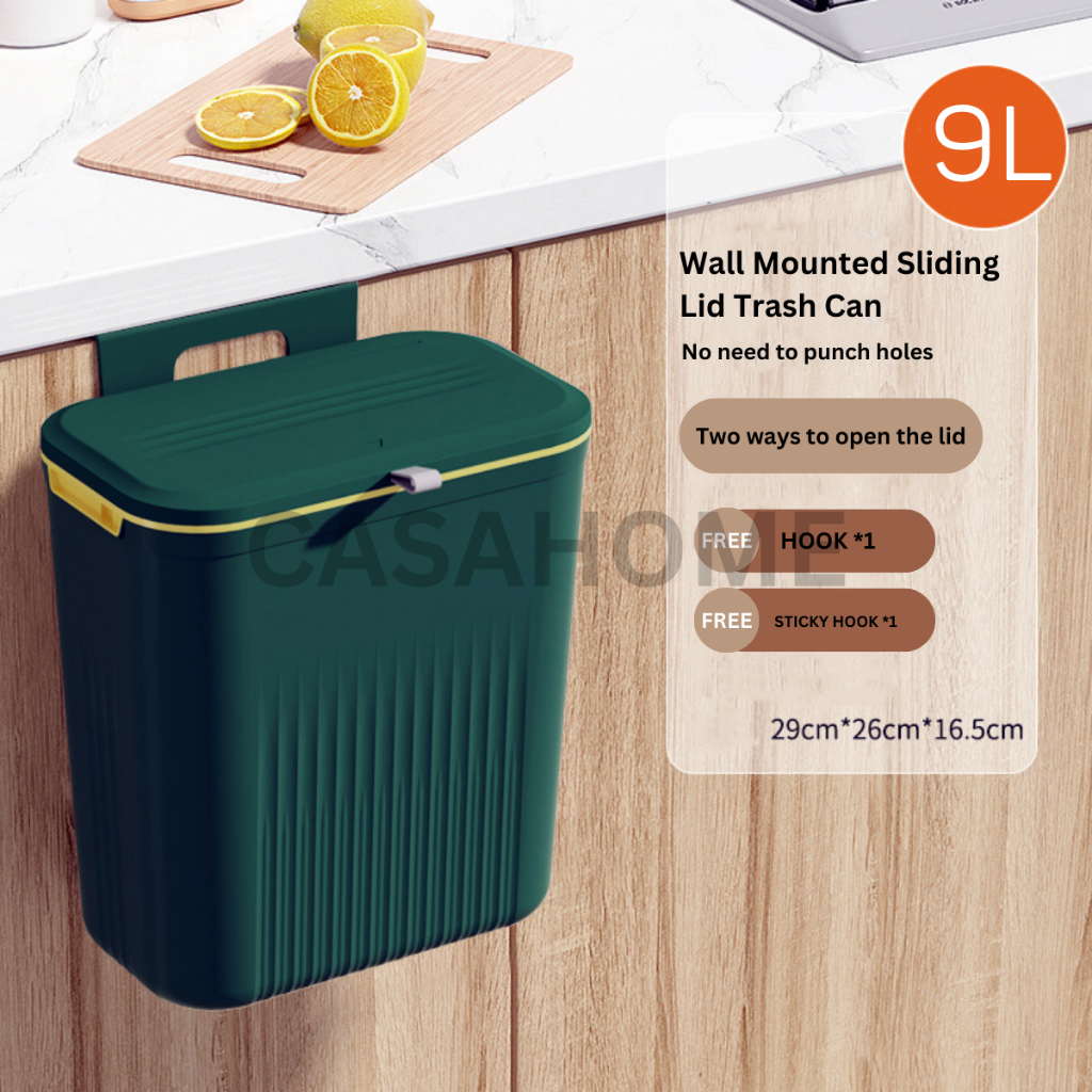 Casa Kitchen Dustbin 9L Wall Mount Hanging Dustbin Tong Sampah Bin ...
