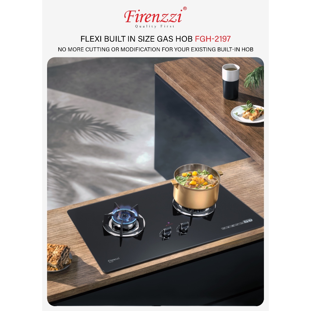 Blazing Flame 6kW + 9kW Firenzzi Flexi Size Gas Hob FGH-2197 Model with ...