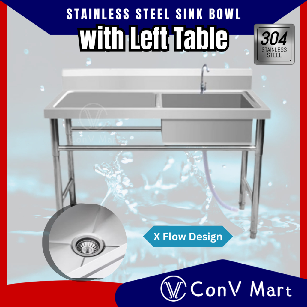 【Single Bowl Sink with Left Table】 Stainless Steel Bowl Sink with Table ...