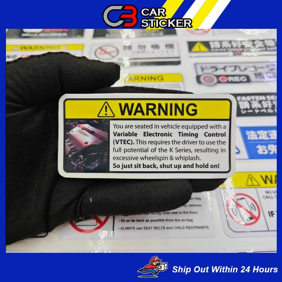 WARNING VTEC SO JUST SIT BACK CAR INTERIOR STICKER / W124 | Shopee Malaysia