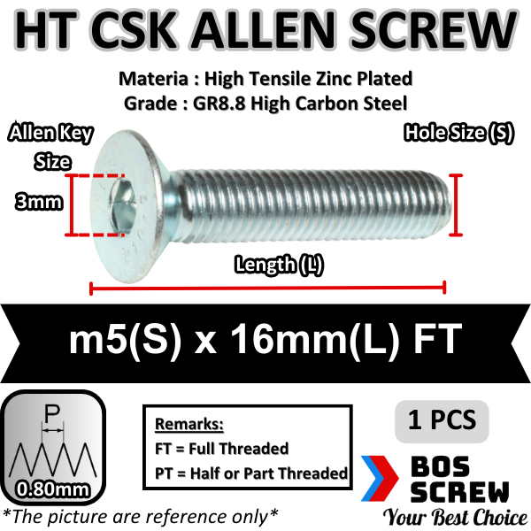 HT CounterSunK Allen Screw m5 x 8mm~50mm (Zinc Plated) (Allen bolt, CSK ...