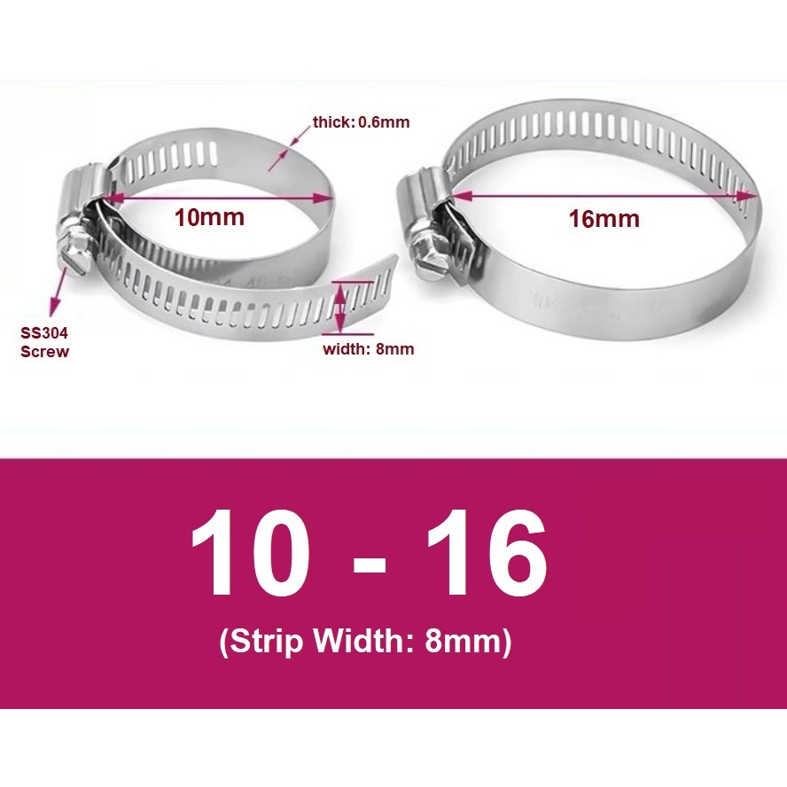 SS 304 Stainless Steel Hose Clip Clamp / Oil Clip Adjustable Hose Pipe Clips Fastener klip kunci ...