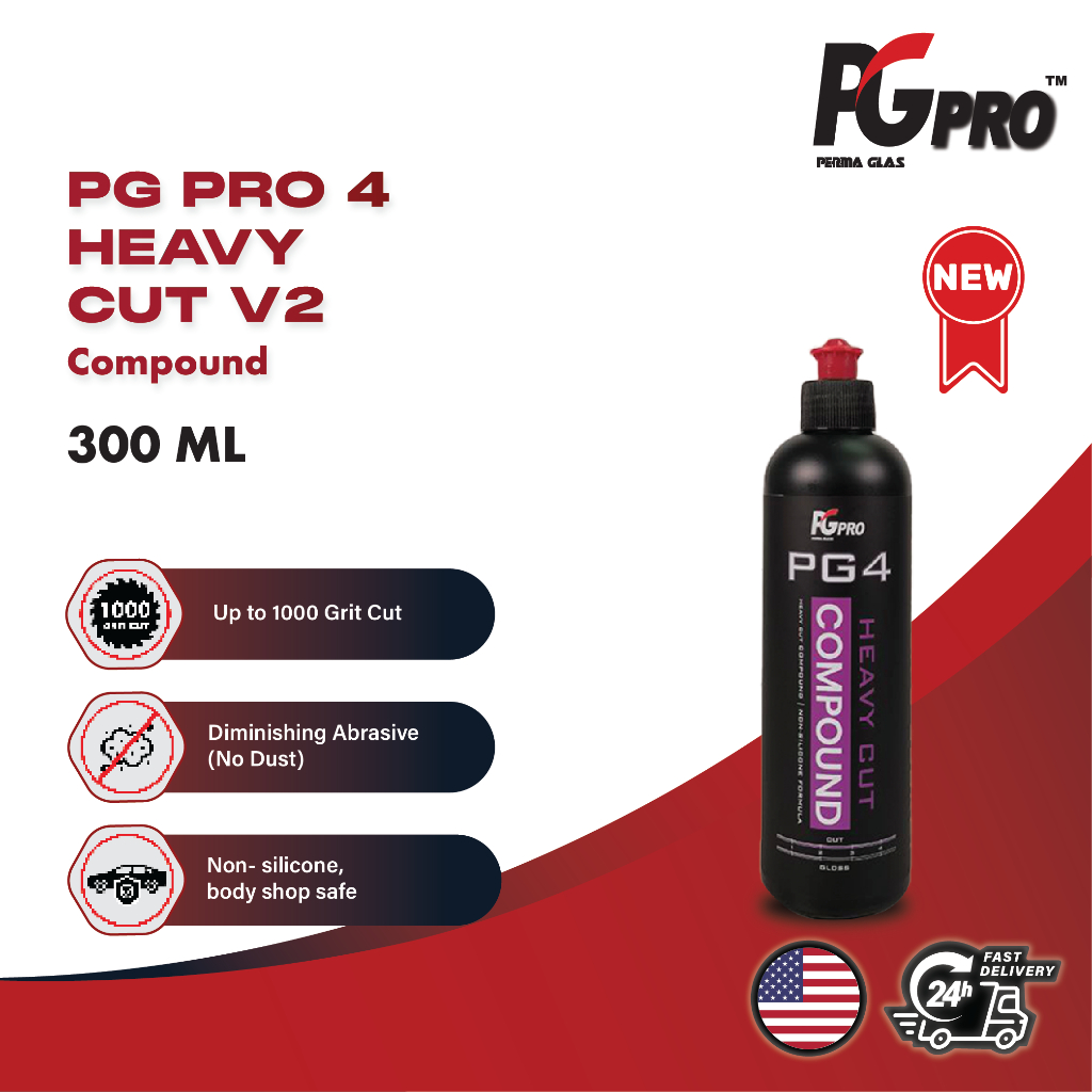 Perma Glass PG Pro V2.0 Heavy Cut Polishing Compound (PG 4) (300ml) | High Abrasive, Silicone ...