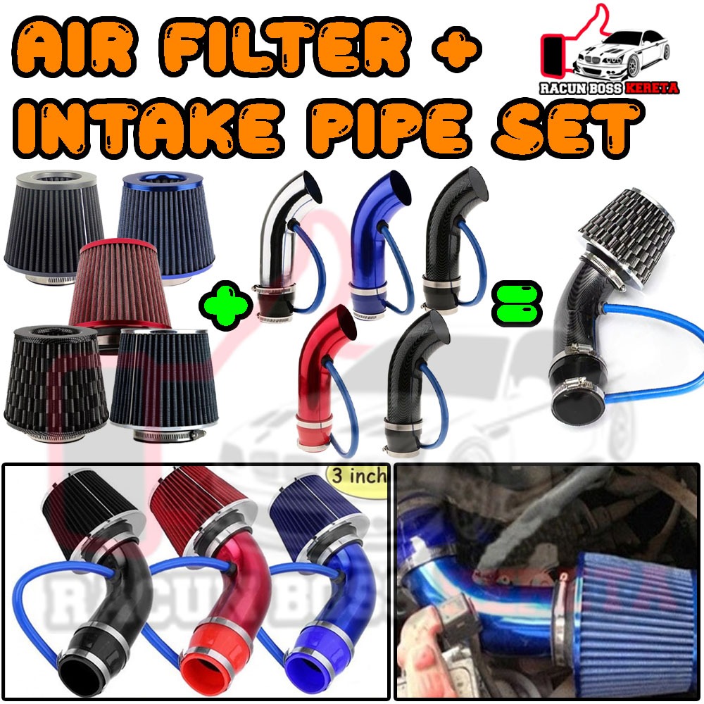 READY STOCK!!! FULL SET 3'' 76MM CAR COLD AIR INTAKE SYSTEM TURBO ...