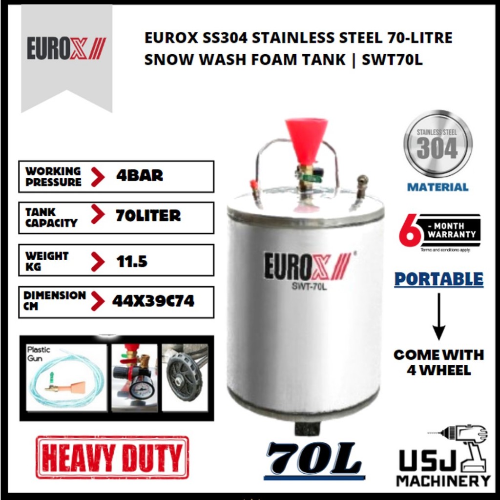 EUROX SS304 Stainless Steel 70-Litre Snow Wash Foam Tank SWT70L - Heavy Duty - 6 Months Local ...
