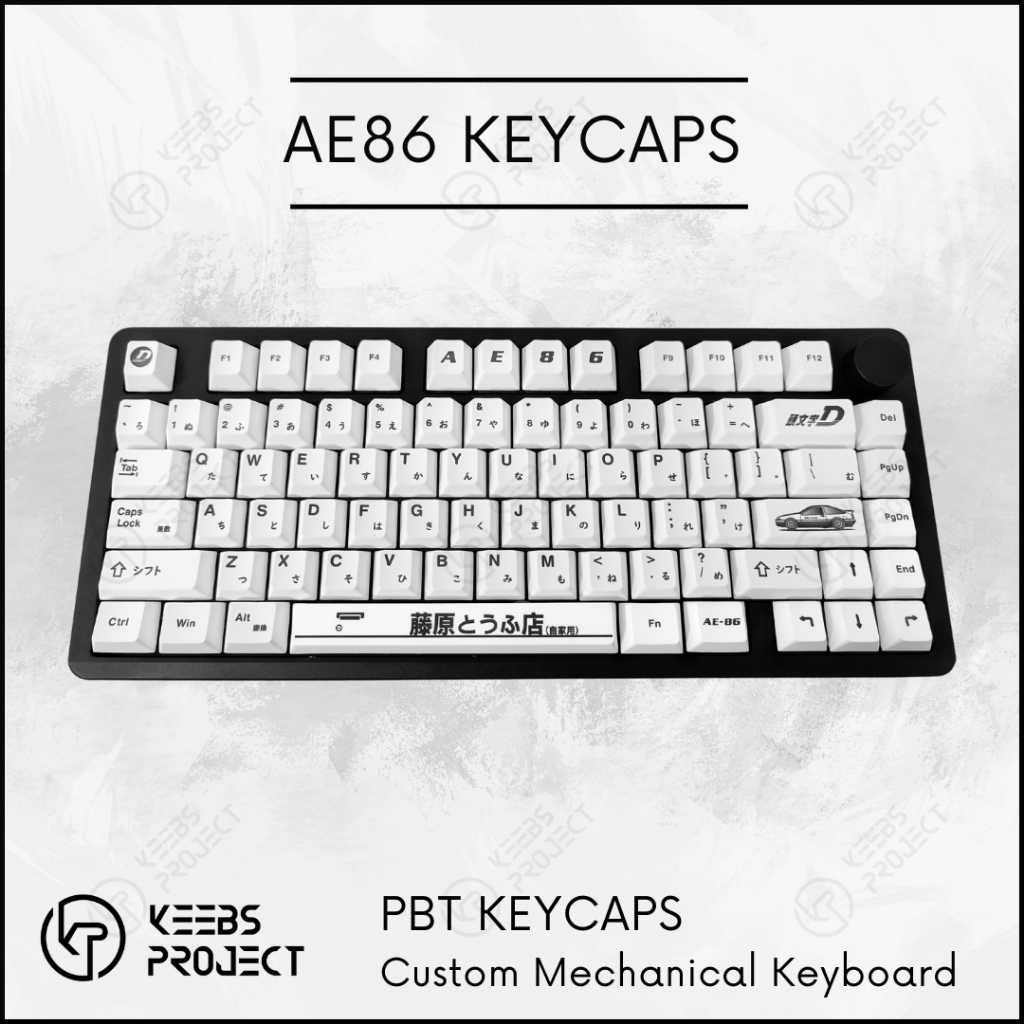 [𝐑𝐄𝐀𝐃𝐘 𝐒𝐓𝐎𝐂𝐊] AE86 PBT keycaps | Dye-Sub | White on Black BOW WOB keycaps for Mechanical ...