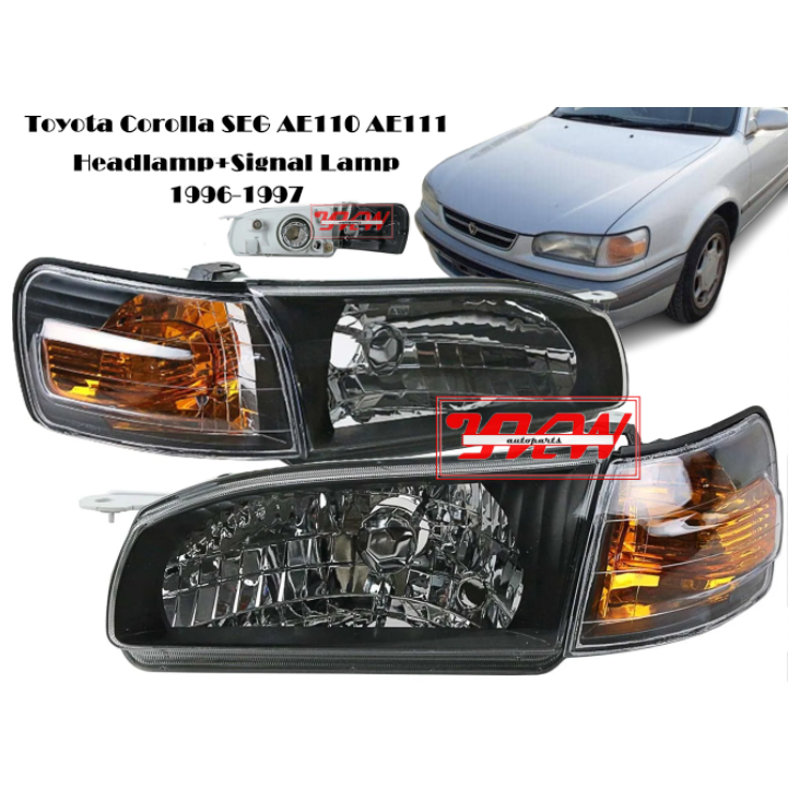 1set 4pcs JDM Toyota Corolla AE110 AE111 Black Front Headlights Lamps ...