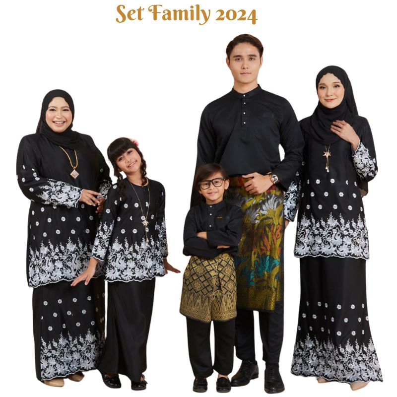 BAJU RAYA 2024 SET FAMILY/BLACK Baju kurung moden sulam dan baju melayu ...