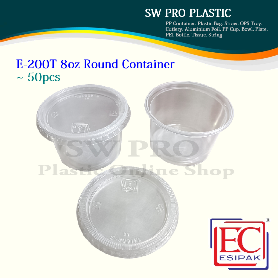 EC E-200T 8oz PP Round Container with Lid [ 50pcs± ] Disposable Plastic ...