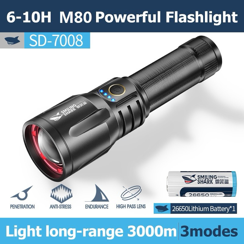 Smiling Shark SD7008 10000LM M80 Torch Light Powerfull Flashlight | Shopee Malaysia