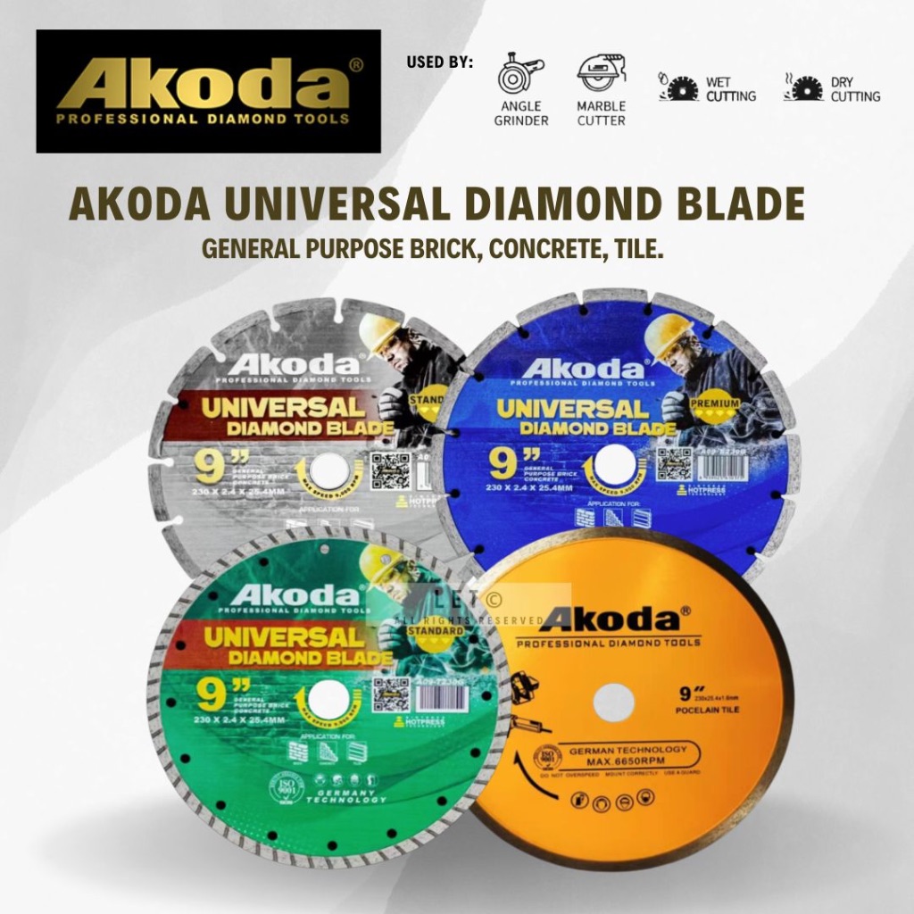 AKODA UNIVERSAL DIAMOND BLADE (9") - FOR BRICK, CONCRETE AND TILES ...