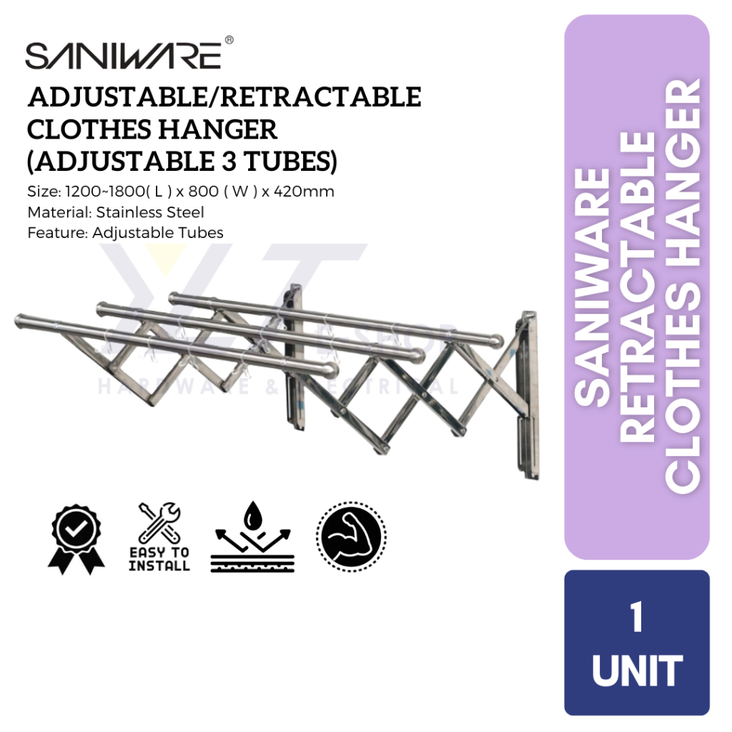 Saniware Retractable Clothes Hanger (Adjustable 3 Tubes) | Shopee Malaysia
