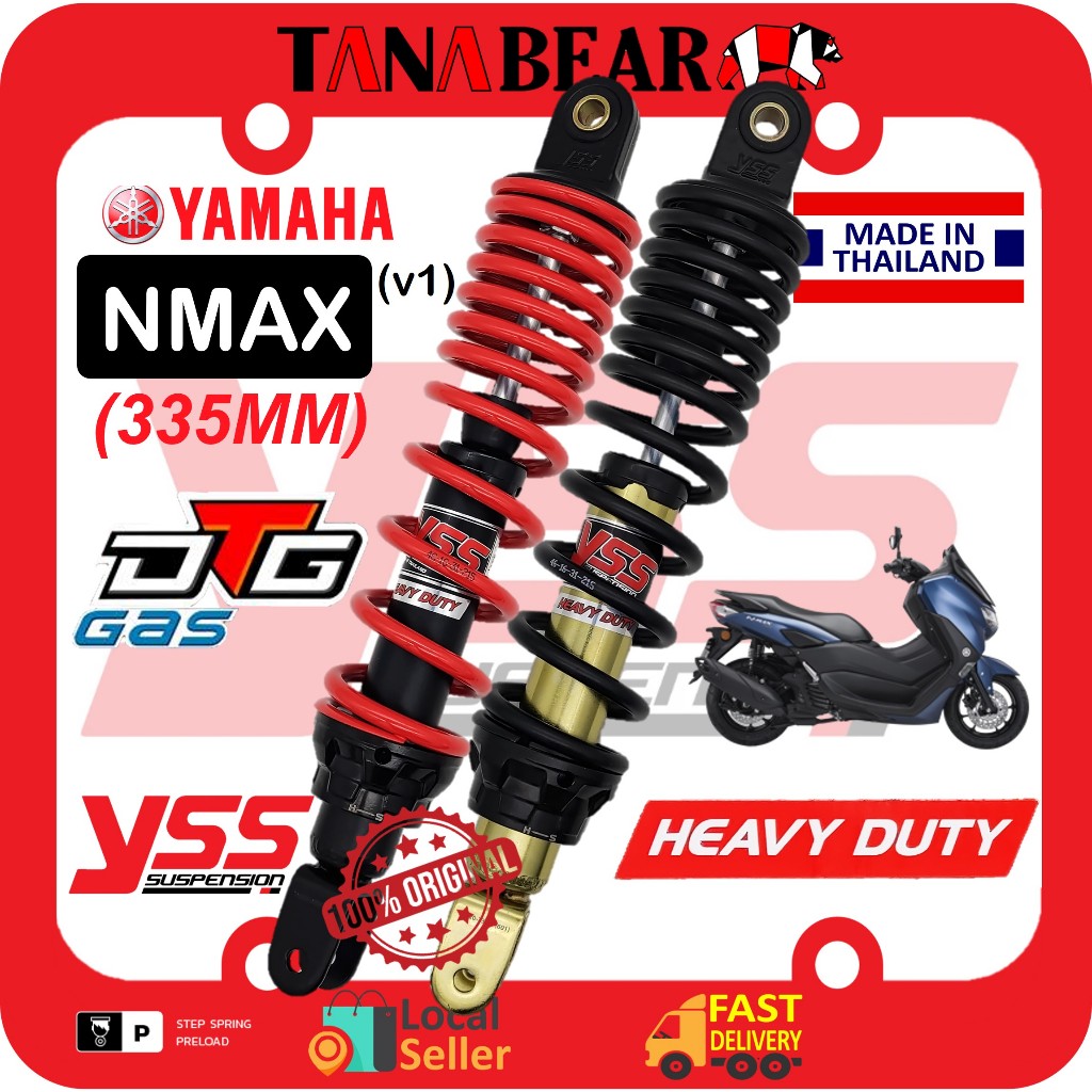 YSS NMAX V1 (335MM) Heavy Duty DTG Gas Shock. V1 ONLY. Adjustable ...