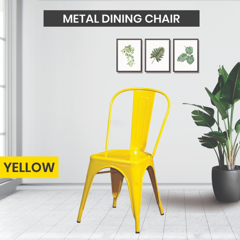 READY STOCK/DINING CHAIR METAL/KERUSI MAKAN BESI WITH WOODEN SEAT ...