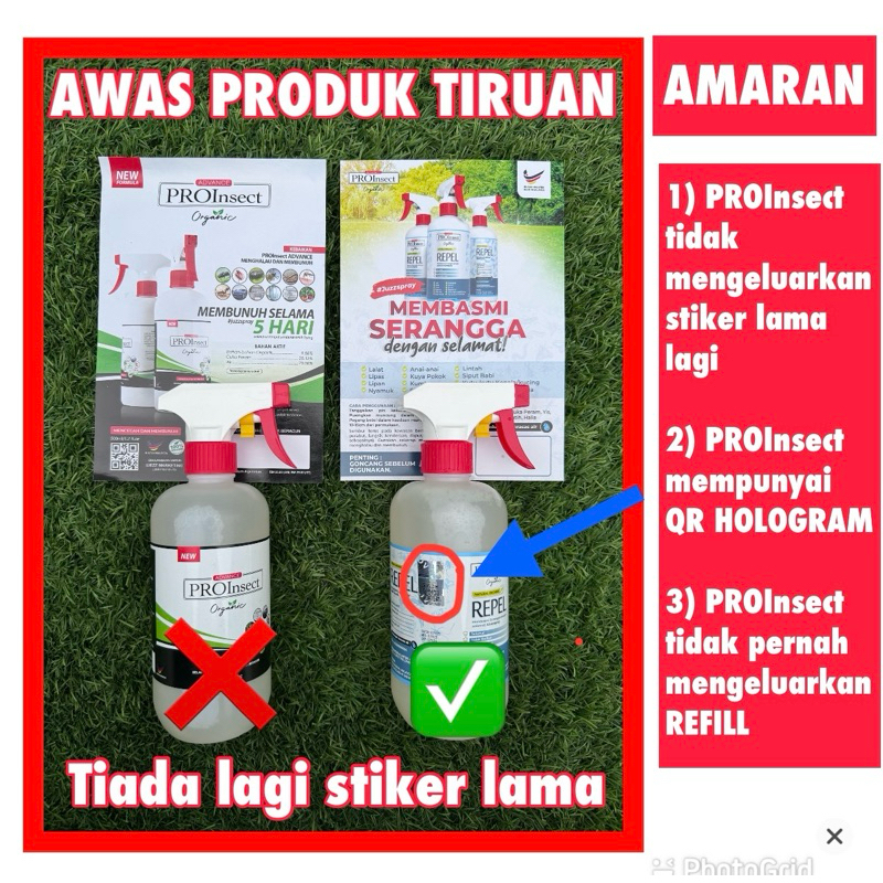 PROINSECT (Original) repellent Spray serangga organik (Sesuai Untuk Kutu, Semut, Pepijat, Lipas ...