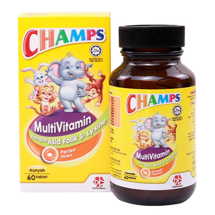CHAMPS MULTIVITAMIN PLUS FOLIC ACID & LYSINE (ORANGE FLAVOUR) 60 ...