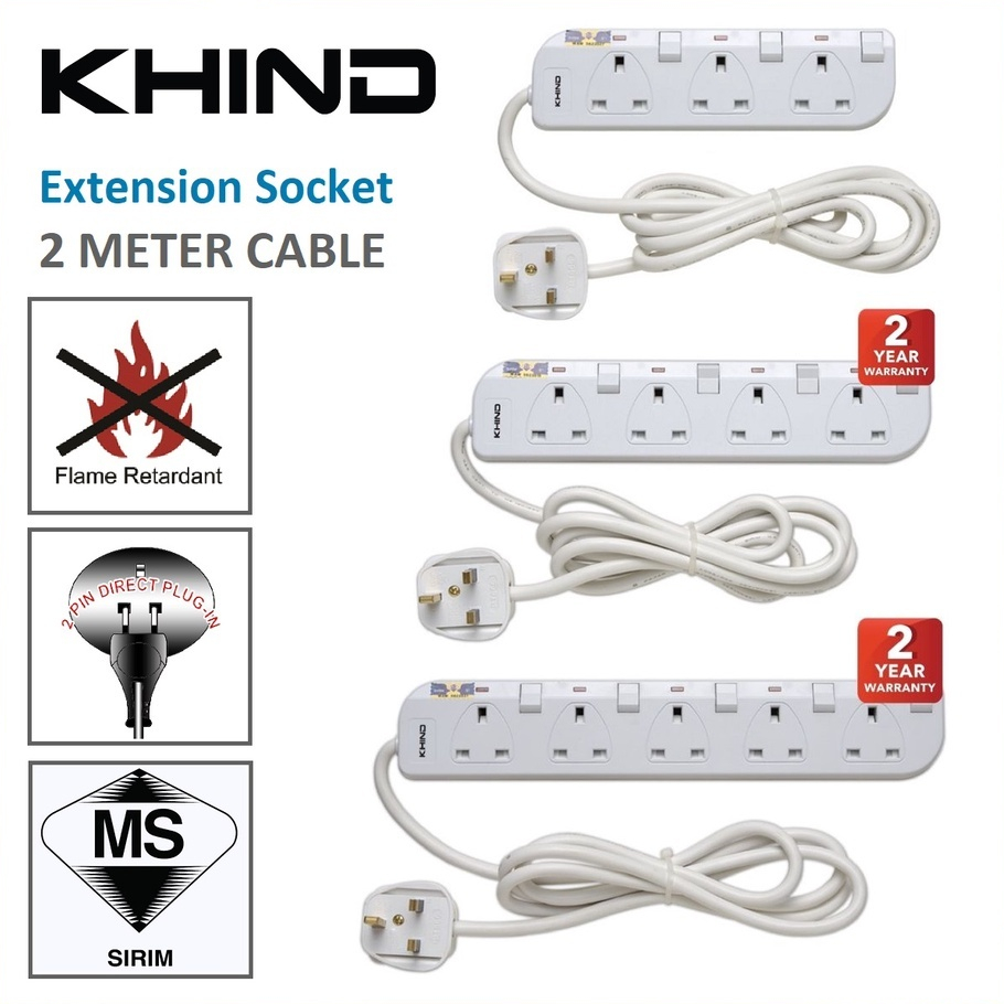 KHIND TRAILING SOCKET 3G,4G,5G 2METER HIGH QUALITY EXTENTION WITH SIRIM ...