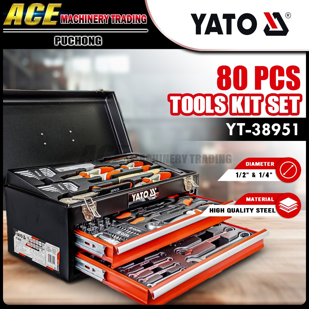 Yato YT-38951 Professional Tool Box with 80pcs Tools Kit Set | Shopee ...