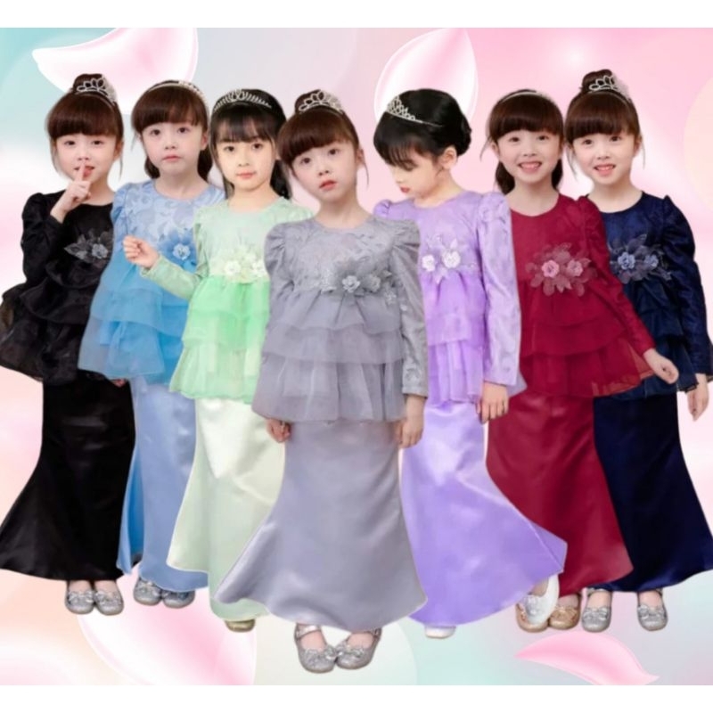 [2Y-12Y] Mooda Kurung Peplum Lacey Raya 2023 Kids Set | Baju Kurung Raya Budak Perempuan ...