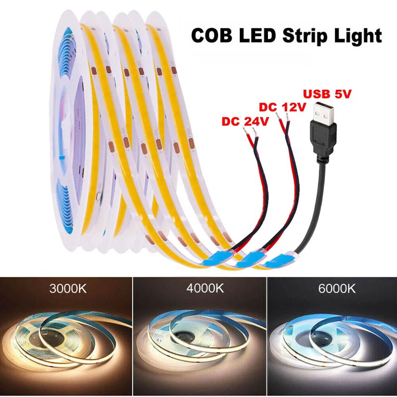 🔥HIGH QUALITY🔥DC12V/24V 5 Meter COB LED Strip Light 320D Ultra Bright Flexible Decorative ...