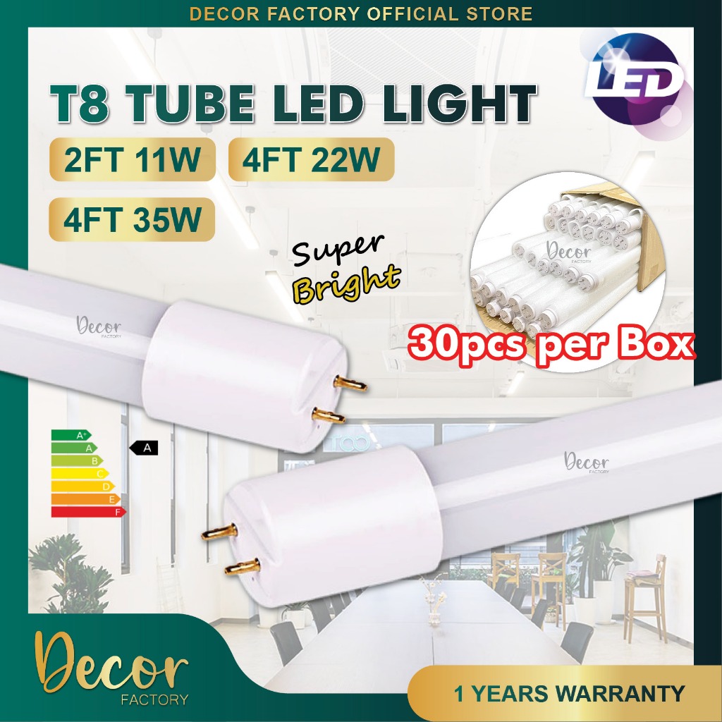 [1BOX -30PCS SET] T8 LED Tube 2FT 4FT 11W 22W 35W Bright Lamp LED T8 SET T8 LED Tube Light Lampu ...