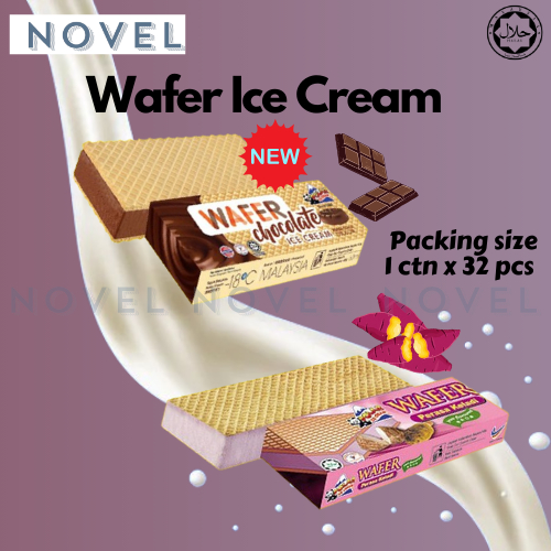 Novel Ice Cream 32 PCS Wafer Yam Chocolate Flavour Frozen Snack Aiskrim ...