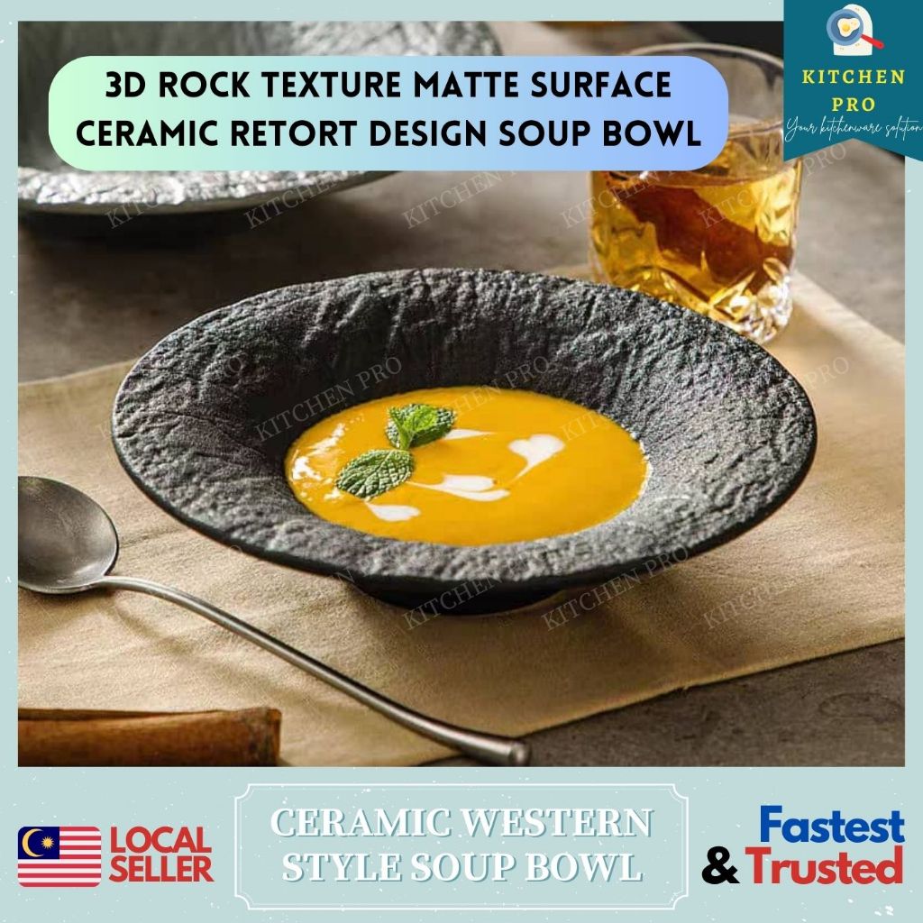 𝐊𝐈𝐓𝐂𝐇𝐄𝐍 𝐏𝐑𝐎 | 3D Rock Texture Ceramic Matte Black Retort Design Soup ...