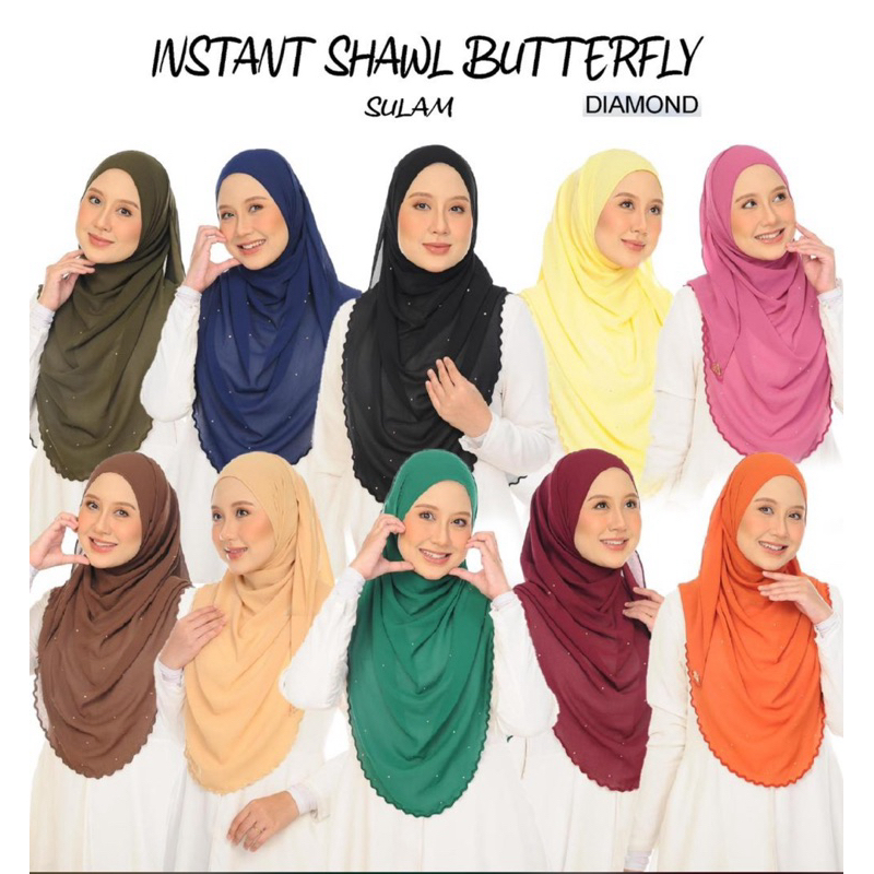 BORONG - INSTANT SHAWL SWIFT (BUTTERFLY) CHIFFON SULAM BATU (1 MUKA ...