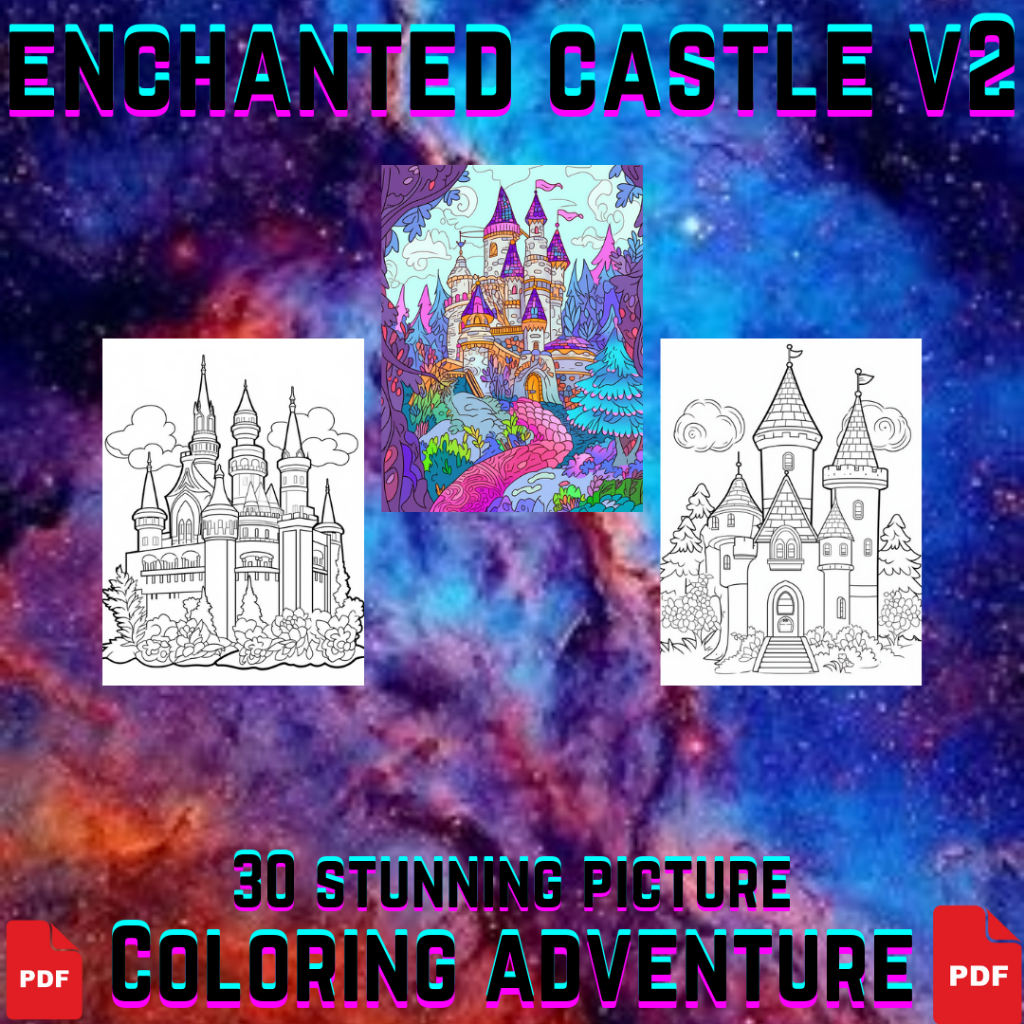 [PDF] Enchanted Castle V2 Colouring Adventure - 30 PICTURE - Coloring Book - Printable PDF ...