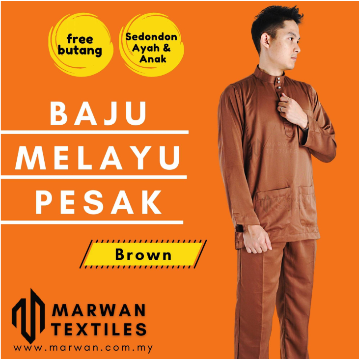 Baju Melayu Pesak - BROWN (S - 4XL) | Shopee Malaysia