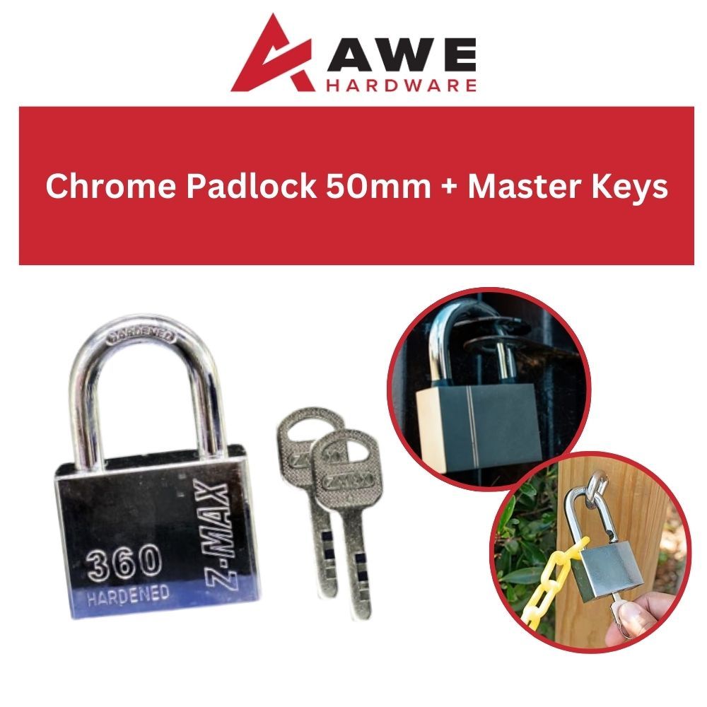 AWE Chrome Steel Padlock 50mm Security Safely Lock Locker Mangga Kunci ...