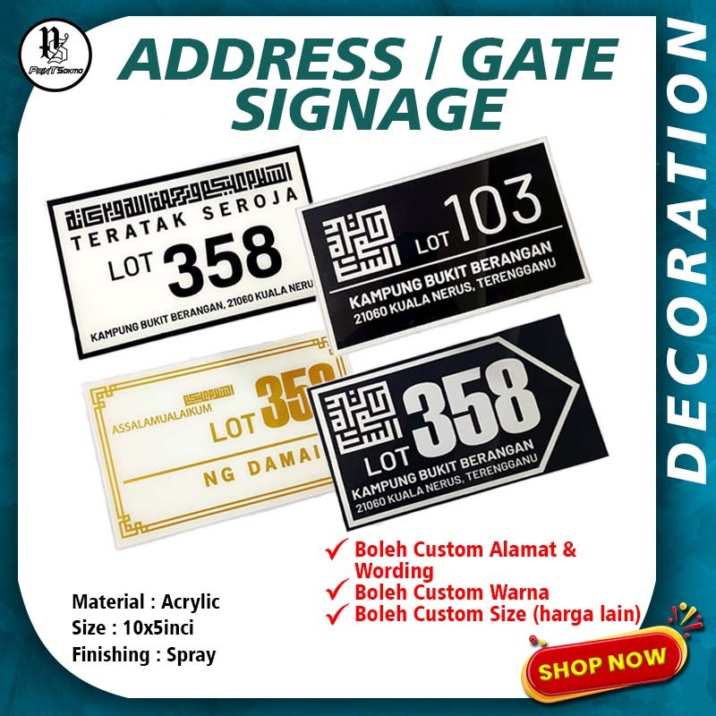 Signage Address Papan Tanda Alamat Rumah Pelbagai Design Warna Size ...