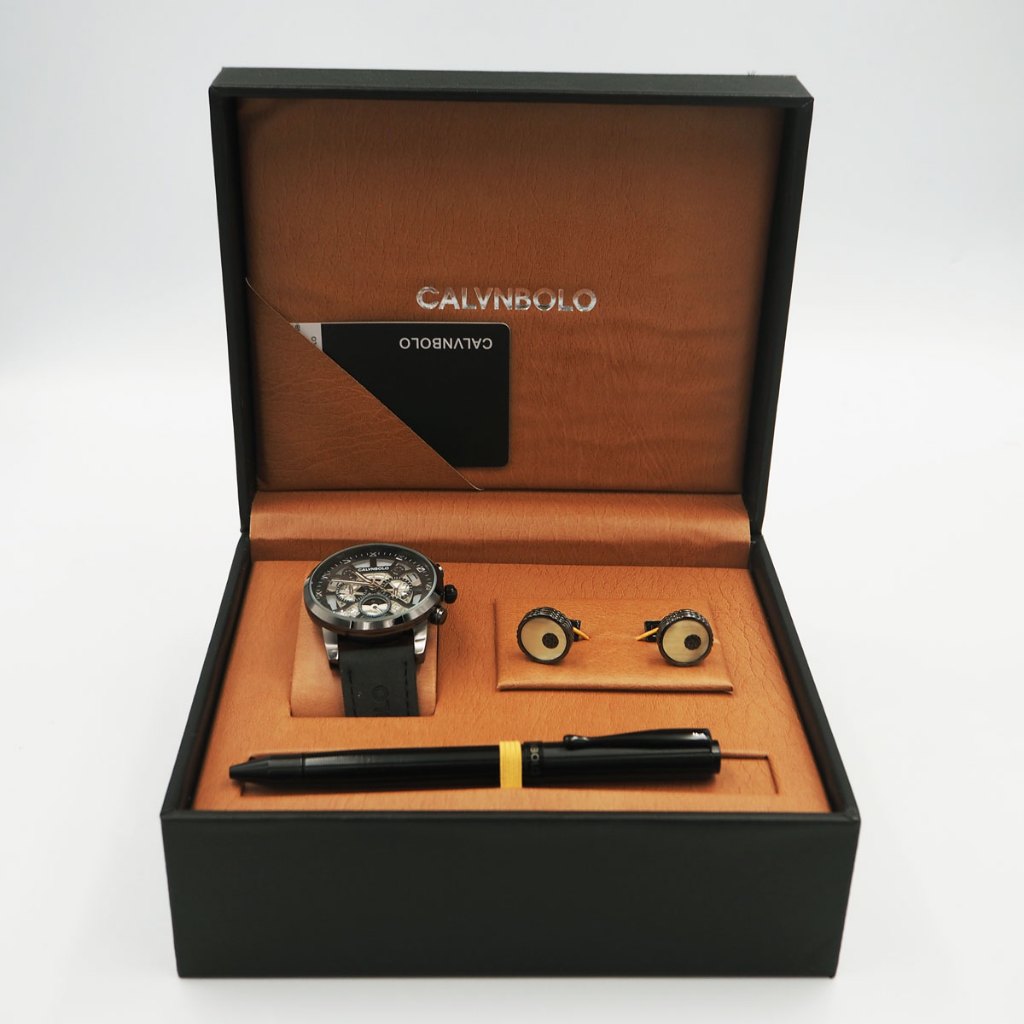 CALVNBOLO Watch Set For Men Analog Leather Strap CALVNBOLO 024 ...